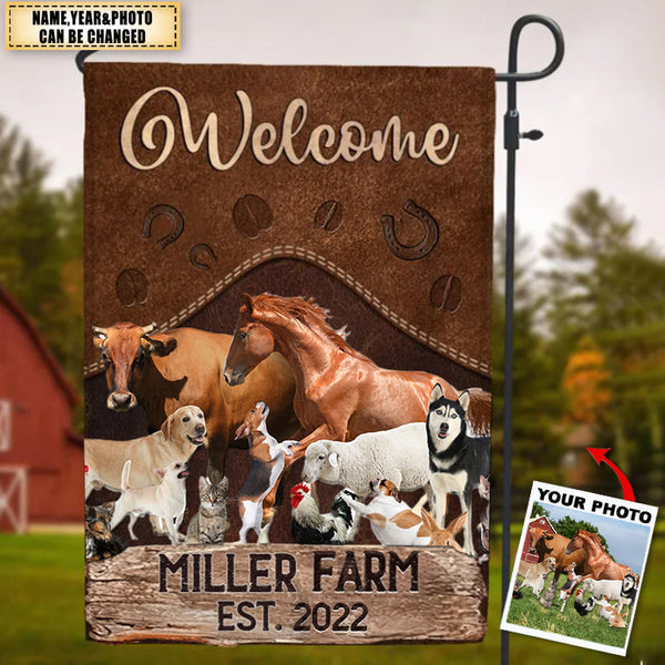 Welcome To Our Farm Custom Farm Name Est Year Personalized Flag - faceworm